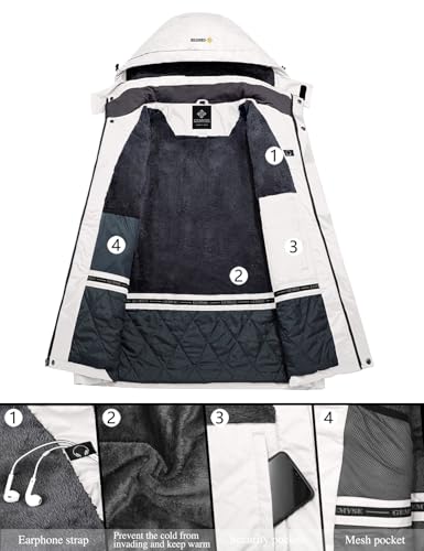 GEMYSE Women's Ski Snow Jacket Warm Winter Waterproof Coat Snowboard Rain Jacket Hooded Windproof Windbreaker(White,XX-Large)