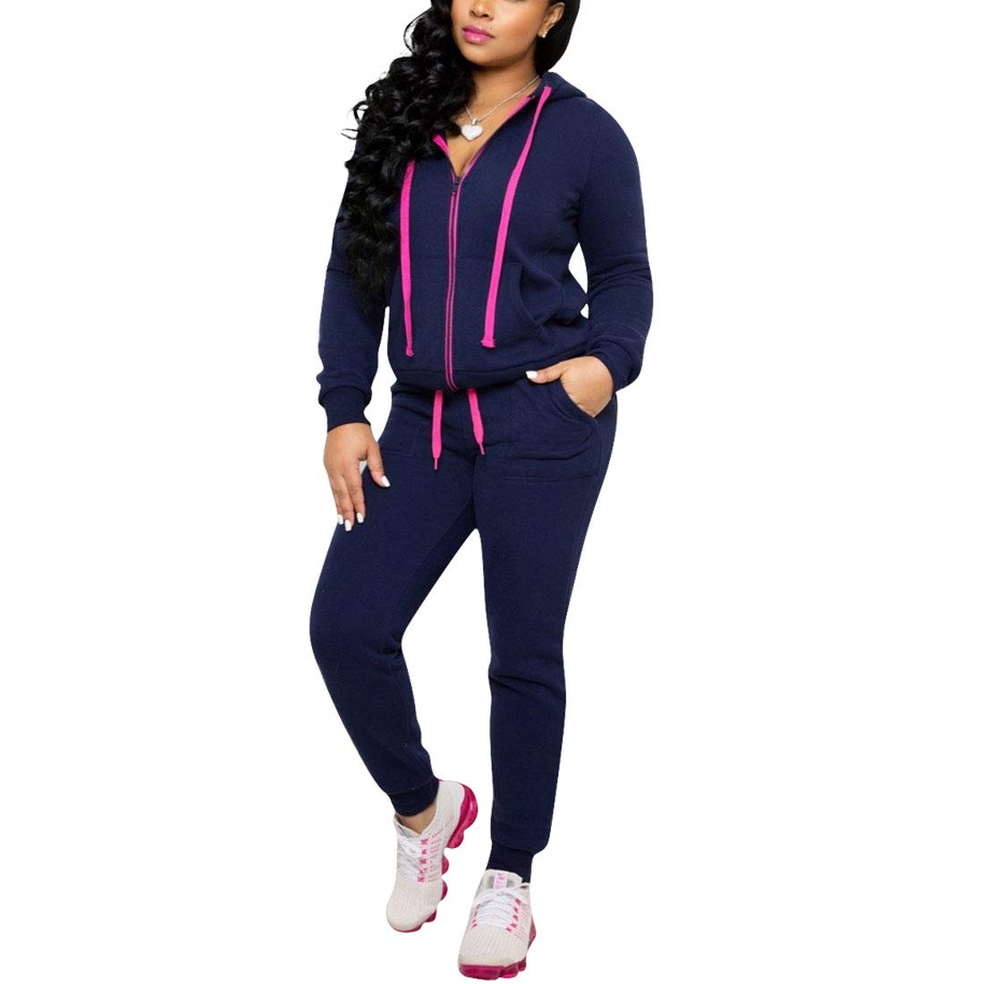 Nimsruc Two Piece Outfits For Women Jogging Suits Workout Pants Sets Casual Long Sleeve Sweatsuit Tracksuit Matching Clothing Dark Blue M