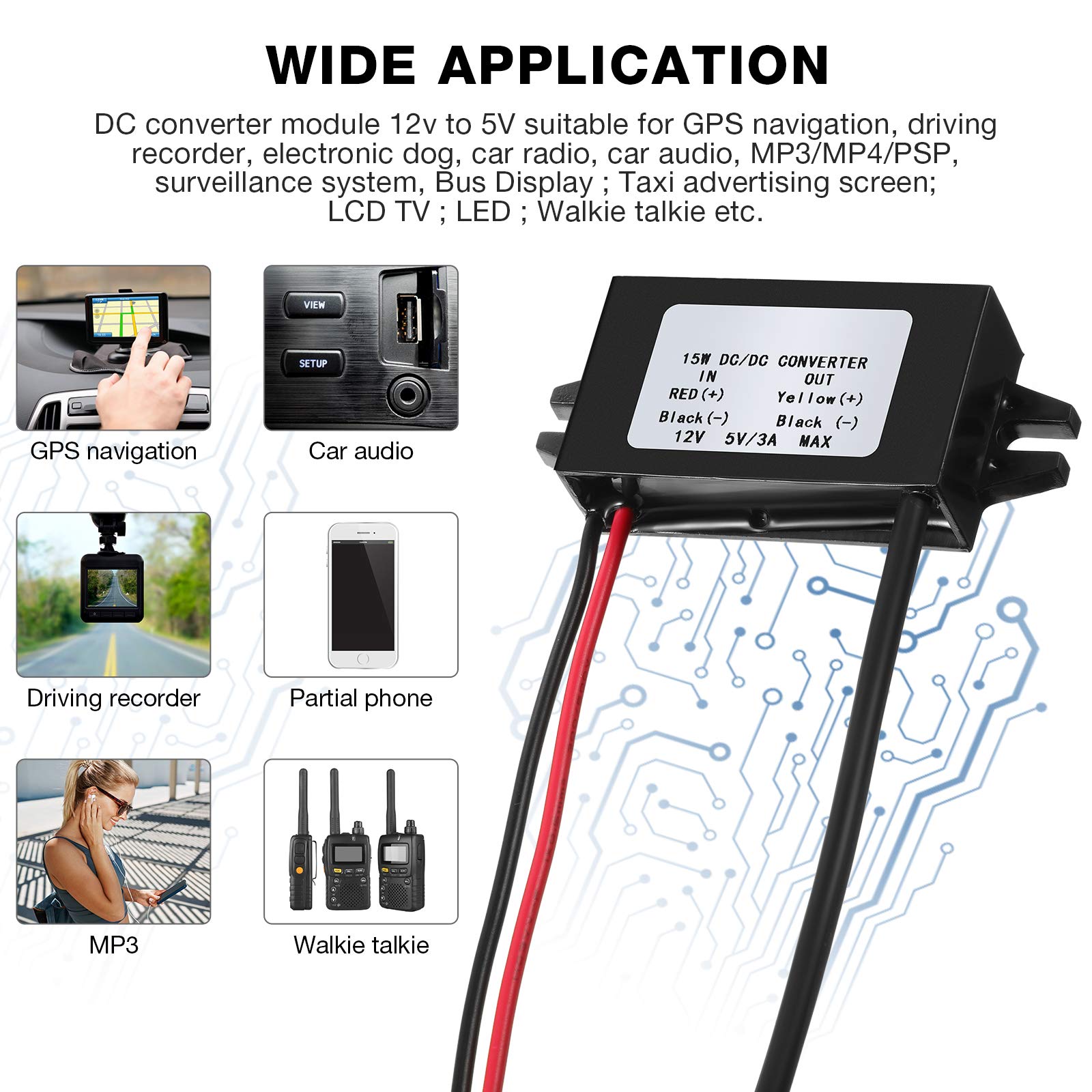 Weewooday 12v to 5v Dc Converter Buck Module USB Output Power Adapter Dc Car Power Converter Regulator(2 Pieces)