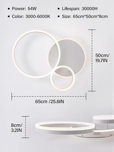 KAUCQI Dimmable Lighting Fixtures Ceiling, Modern Ceiling Light of 3000K-6000K with Remote Control, Led Lights 54W 5400lm for Living Room, Kitchen, Hallway Lamparas de Techo Modernas