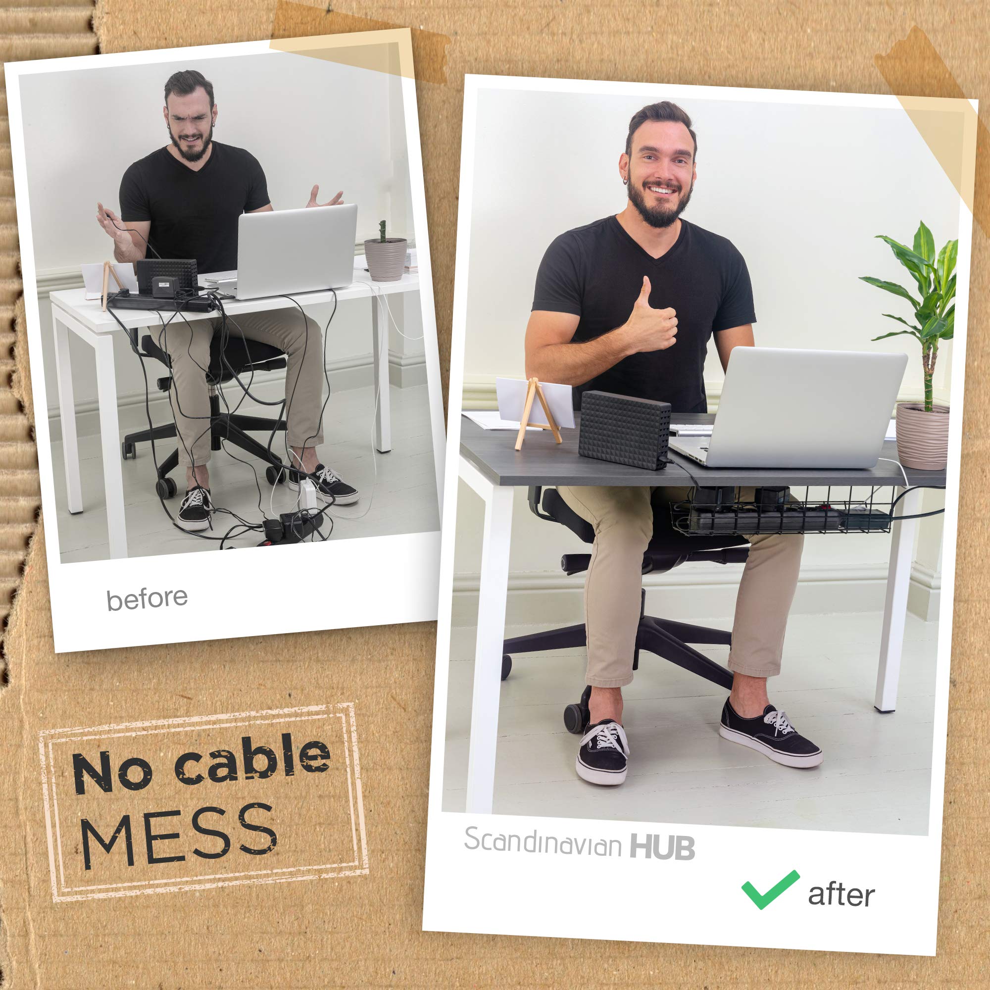 Under Desk Cable Management Tray, Cord Organizer, Wire Holder - Black Cable Tray Set of 2X 17