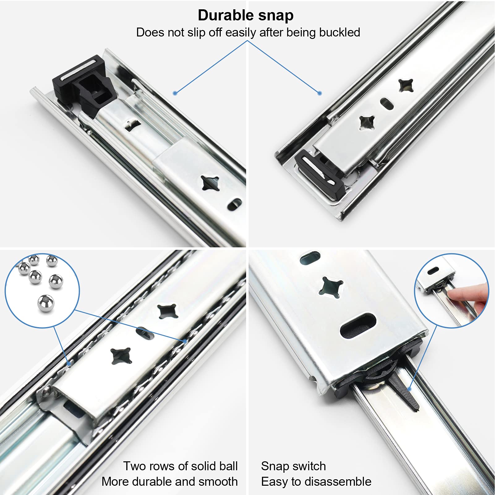 KCOLVSION 1 Pair 30 Inch 260 Lb Capacity Heavy Duty Drawer Slides(with Stainless Screws),Side Mount Undermount Full Extension 3 Fold Ball Bearing Stainless Steel Hardware Drawer Rails
