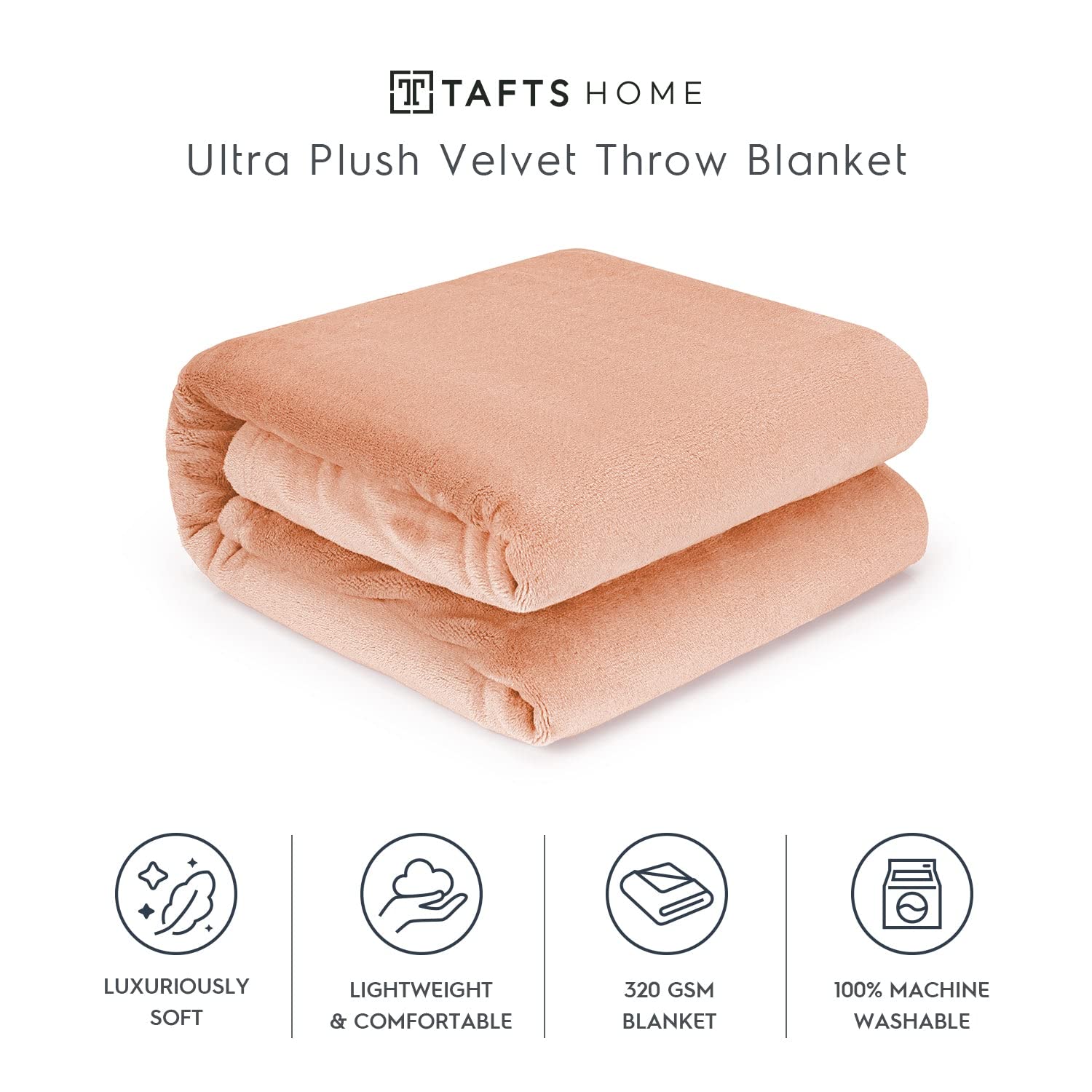Tafts Throw Blankets - Ultra Plush 320GSM - Soft, Ultra Comfy, Fluffy and Fuzzy - Plush Blankets and Throws for Couch, Bed & Living Room - All Seasons - Blankets Twin Size - Pale Blush