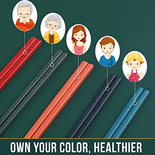 Chopsticks, GLAMFIELDS 5 Pairs Premium Reusable Multicolour Chopsticks for Sushi Japanese Matte Anti-slip Chop Sticks with Gift Case Lightweight Dishwasher Safe, 9.6 Inch