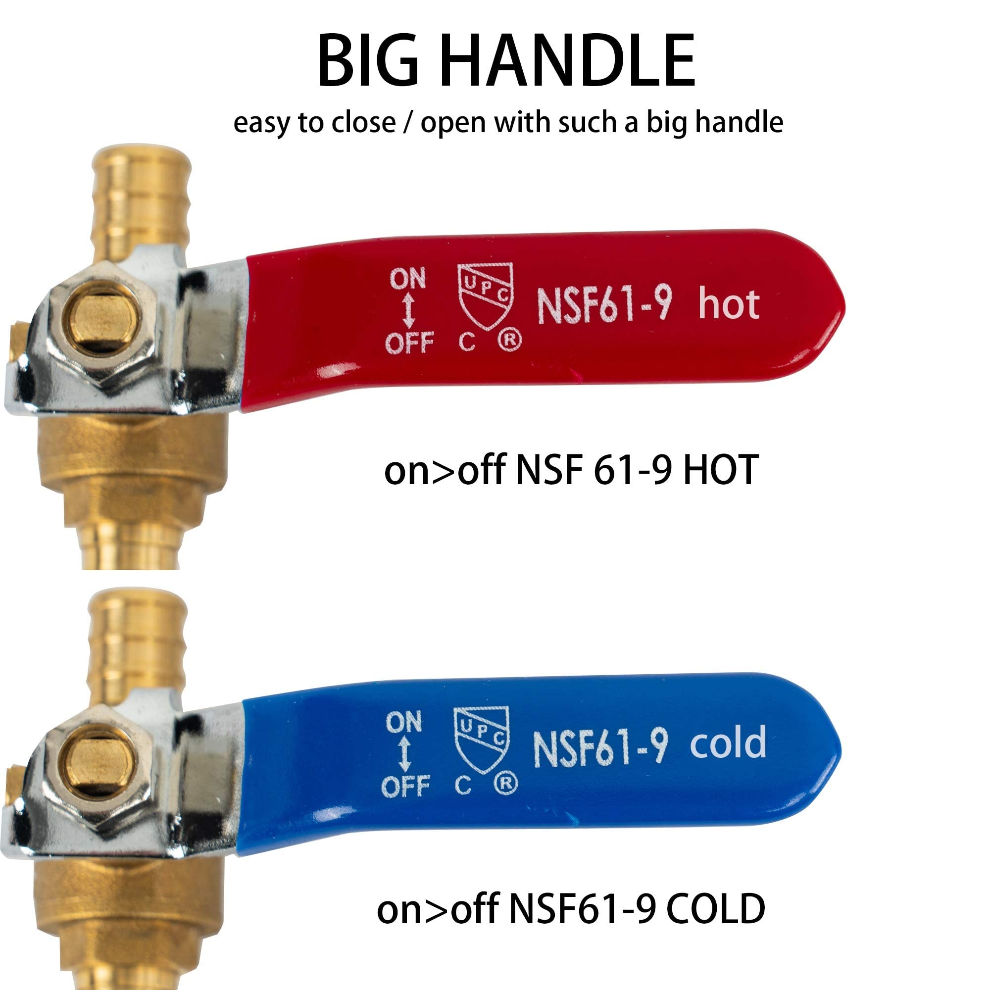 Hourleey 2 Pieces 1/2 Inch Pex Brass Full Port Shut Off Ball Valve HOT AND COLD, Quarter Turn HOT (RED) COLD (BLUE) of Brass Water Stop Shutt off, 1 Piece each