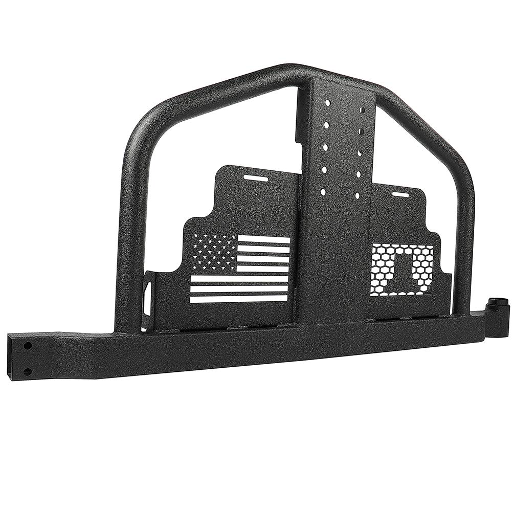 cciyu Texture Black Rear Bumper with and Tire Carrier and LED Lights Compatible for Jeep Wrangler JK 2007-2018