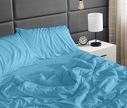 RUVANTI Full Size Sheets Set, Brushed Microfiber Sheets 4 Pieces (1 Fitted Sheet, 1 Flat Sheet, 2 Pillowcases), with 15-inch Deep Pockets, Lightweight & Compfy Premium Hotel Bedding, Sky Blue