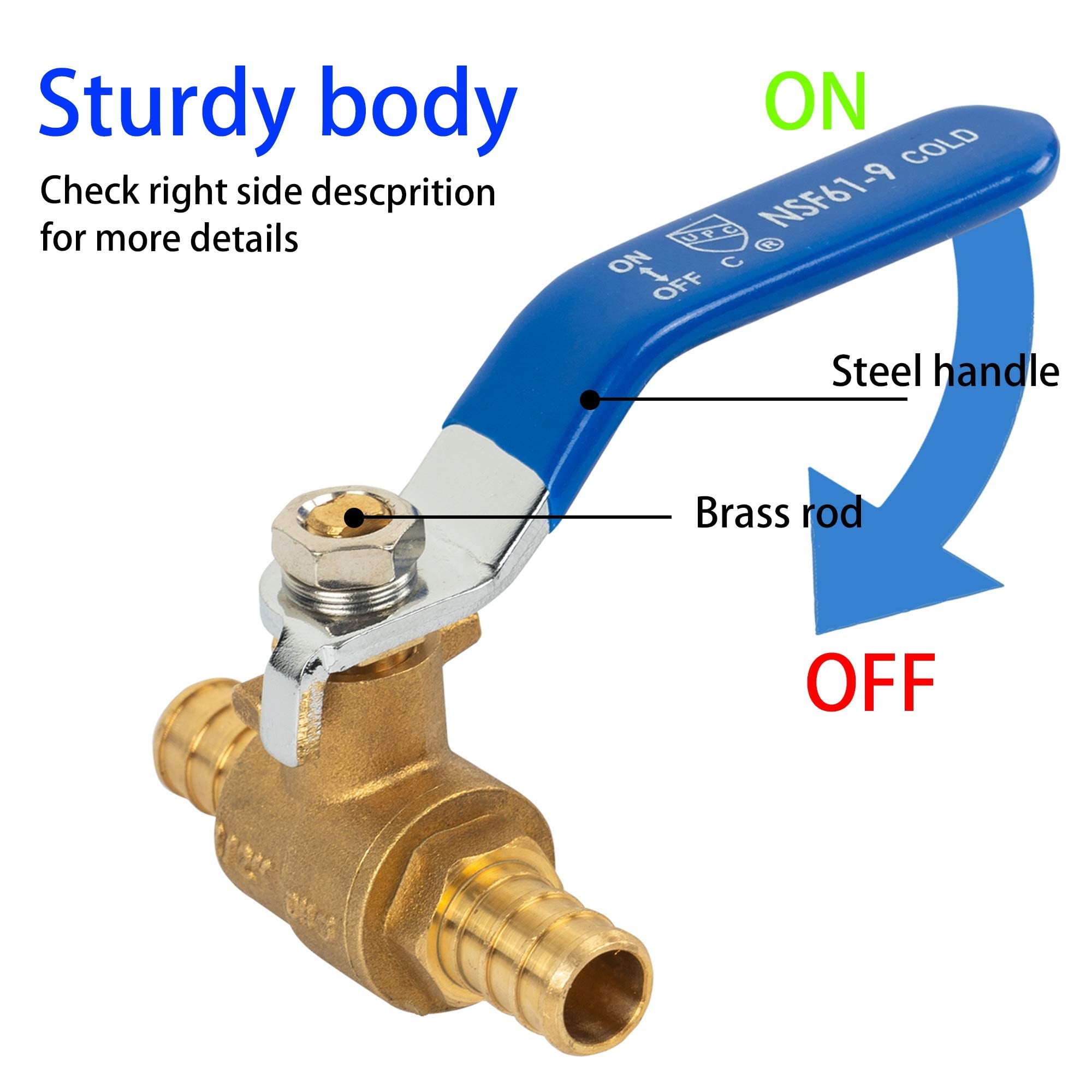 Hourleey 2 Pieces 1/2 Inch Pex Brass Full Port Shut Off Ball Valve HOT AND COLD, Quarter Turn HOT (RED) COLD (BLUE) of Brass Water Stop Shutt off, 1 Piece each