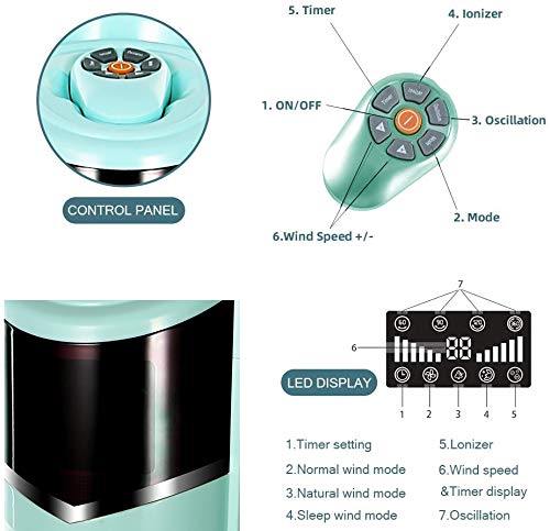 Kismile 47 inch Portable Oscillating Quiet Tower Fan with Remote Control,3 Modes and 8 Wind Speed Setting, Built in 24 H Timer LED Display for Bedroom,Home,Office,Dormitory (47 inch, Green)