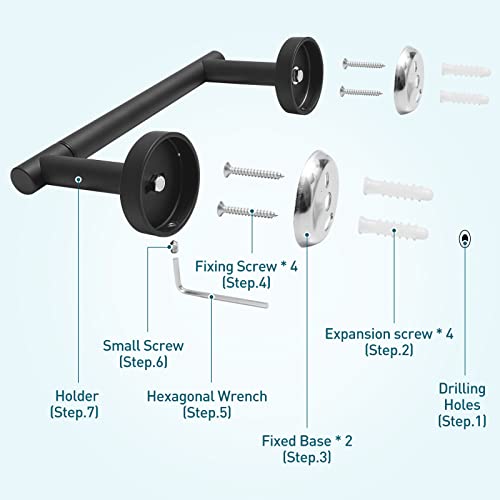 POKIM Black Toilet Paper Holder - Metal Bathroom Flexible Pivoting Tissue Handle on Wall Mounted, SUS 304 Stainless Steel Adjustable TP Large Mega Roll Holder for Wooden Cabinet Classic Matte