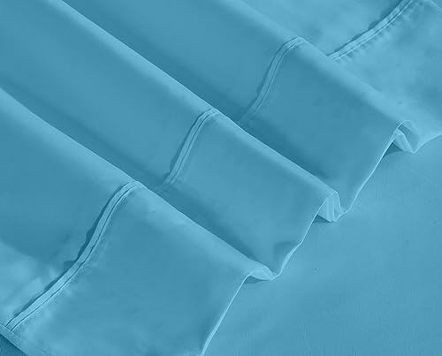 RUVANTI Full Size Sheets Set, Brushed Microfiber Sheets 4 Pieces (1 Fitted Sheet, 1 Flat Sheet, 2 Pillowcases), with 15-inch Deep Pockets, Lightweight & Compfy Premium Hotel Bedding, Sky Blue