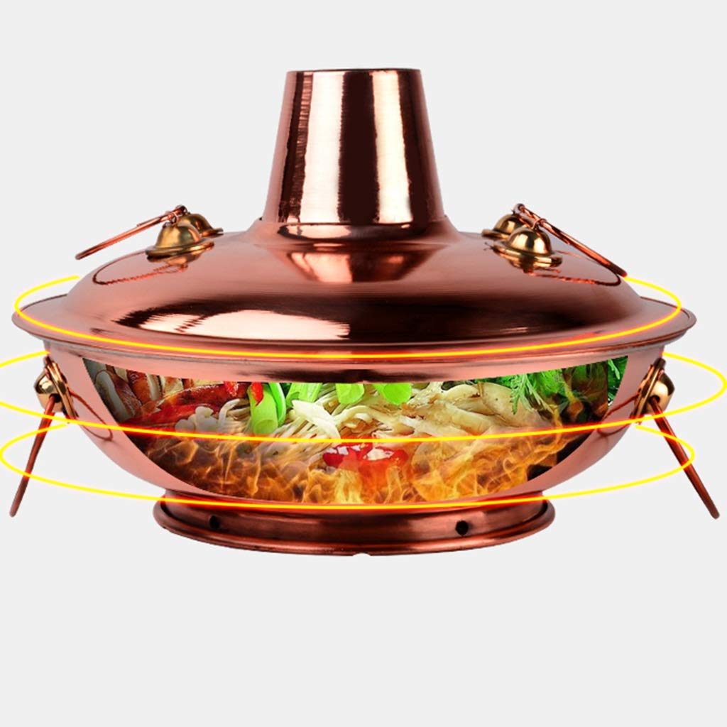 Chafing Dishes Dutch Oven for Bread Making Thickened Gas Copper Hot Pot Liquefied Gas Cassette Tableware Metal Copper Fire Boiler Home Shabu-shabu Hot Pot (Color : Brass, Size : 34cm)