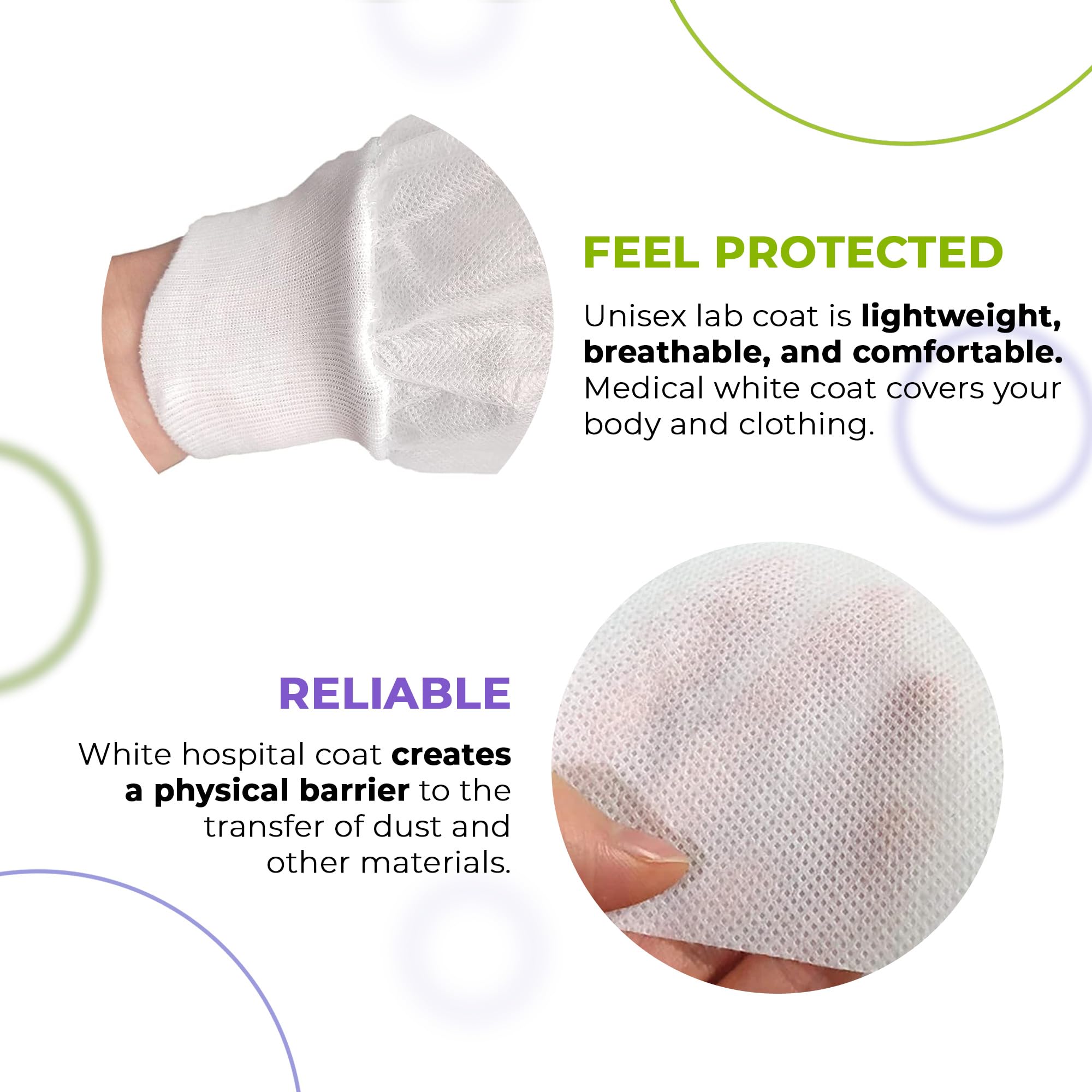 AMZ Disposable Lab Coats for Adults Medium, Spunbonded Polypropylene Medical Robes for Men and Women Pack of 10, Disposable Smocks 50 GSM, Lab Coats with Snaps, Folded Collar, Knit Wrists, 3 Pockets