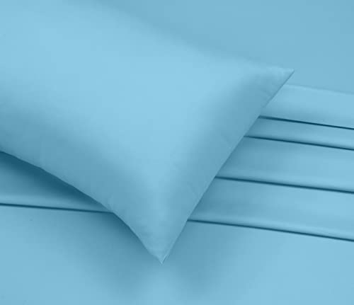RUVANTI Full Size Sheets Set, Brushed Microfiber Sheets 4 Pieces (1 Fitted Sheet, 1 Flat Sheet, 2 Pillowcases), with 15-inch Deep Pockets, Lightweight & Compfy Premium Hotel Bedding, Sky Blue