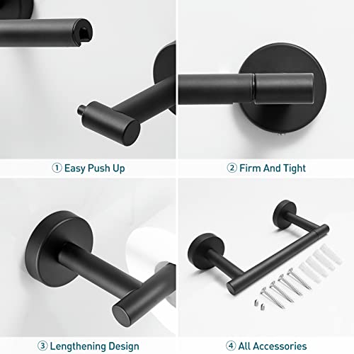 POKIM Black Toilet Paper Holder - Metal Bathroom Flexible Pivoting Tissue Handle on Wall Mounted, SUS 304 Stainless Steel Adjustable TP Large Mega Roll Holder for Wooden Cabinet Classic Matte