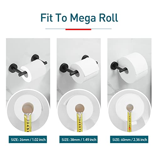 POKIM Black Toilet Paper Holder - Metal Bathroom Flexible Pivoting Tissue Handle on Wall Mounted, SUS 304 Stainless Steel Adjustable TP Large Mega Roll Holder for Wooden Cabinet Classic Matte