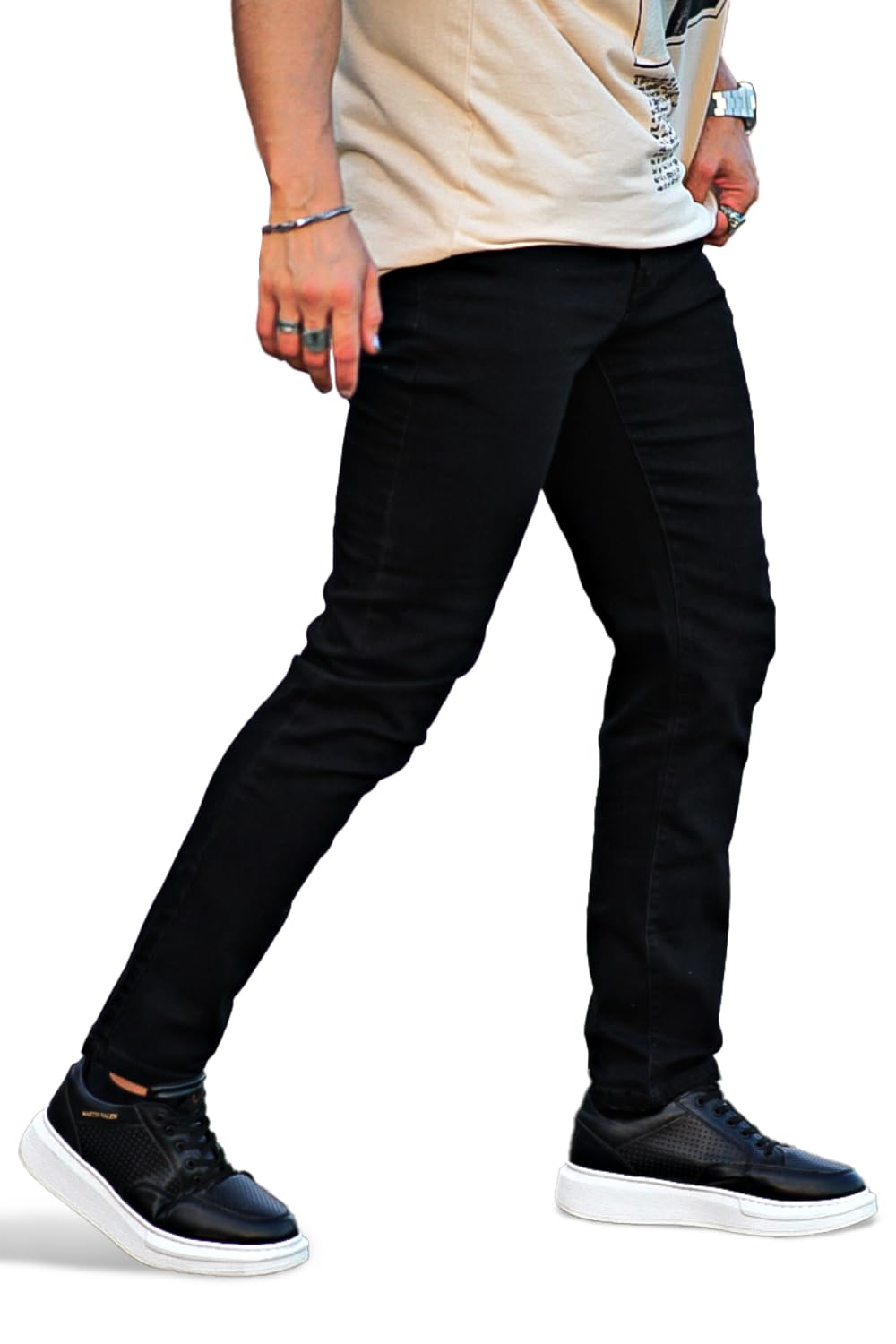 Mens Slim Fit Jeans Stretchy Black Denim Pants for Men Slim Leg 34x30