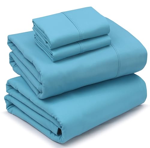 RUVANTI Full Size Sheets Set, Brushed Microfiber Sheets 4 Pieces (1 Fitted Sheet, 1 Flat Sheet, 2 Pillowcases), with 15-inch Deep Pockets, Lightweight & Compfy Premium Hotel Bedding, Sky Blue