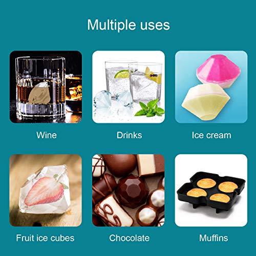 Diamond Ice Cube Molds - Large Diamonds Shaped Clear Ice Cubes Mold Silicone Tray Maker Big Size 2 inch Diamond Shape with Lid BPA Free for Cocktails and Freezer Whiskey (1 Pack 4Holes)