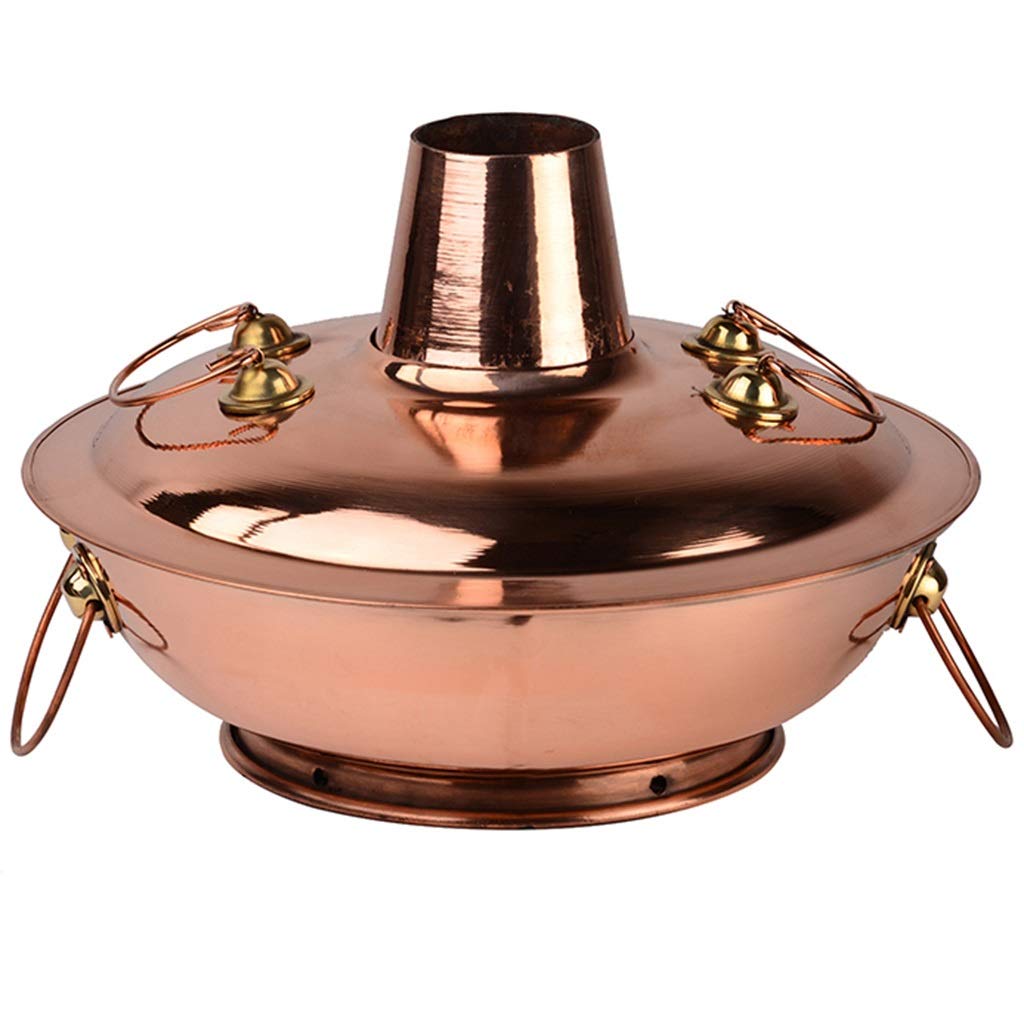 Chafing Dishes Dutch Oven for Bread Making Thickened Gas Copper Hot Pot Liquefied Gas Cassette Tableware Metal Copper Fire Boiler Home Shabu-shabu Hot Pot (Color : Brass, Size : 34cm)