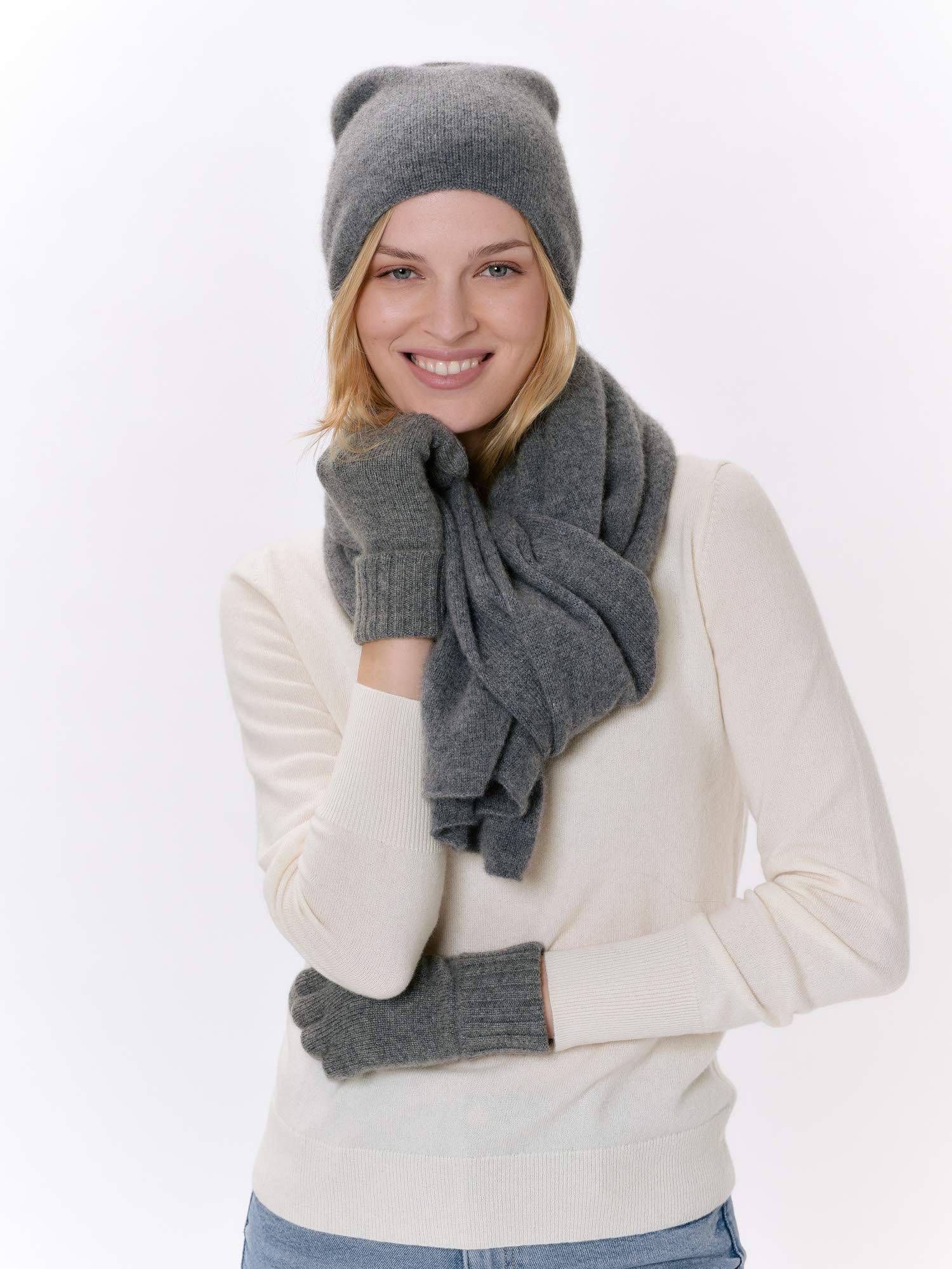 Style Republic Women’s Knitted Scarf, 100% Pure Cashmere, Beautiful European Design (Grey)