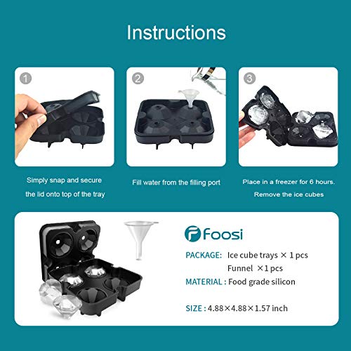 Diamond Ice Cube Molds - Large Diamonds Shaped Clear Ice Cubes Mold Silicone Tray Maker Big Size 2 inch Diamond Shape with Lid BPA Free for Cocktails and Freezer Whiskey (1 Pack 4Holes)