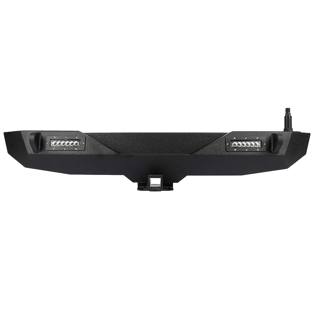 cciyu Texture Black Rear Bumper with and Tire Carrier and LED Lights, 2" hitch receiver Compatible for Jeep Wrangler JK 2007-2018