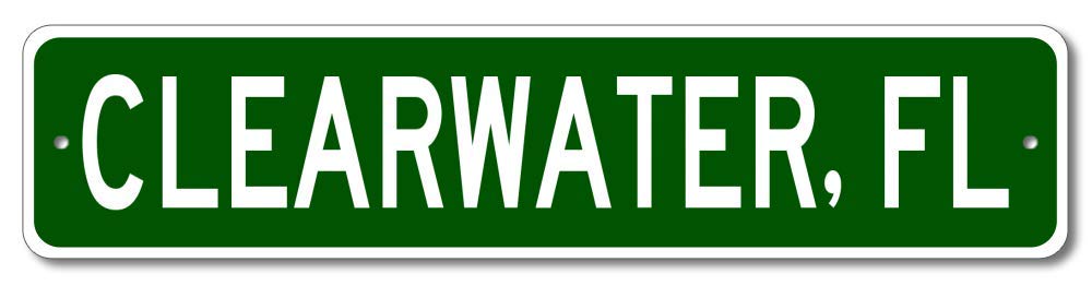 Clearwater, Florida - USA City and State Street Sign - Personalized Metal Street Sign, Man Cave Destination Sign, Perfect Idea, Pub Bar Wall Decor - 4x18 inches