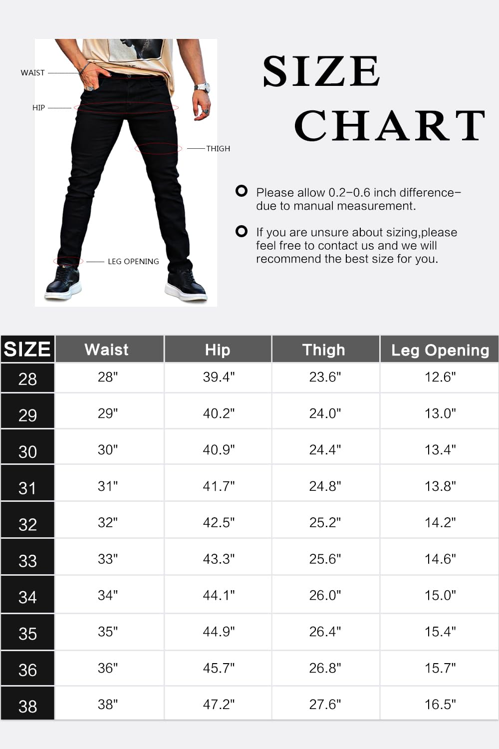 Mens Slim Fit Jeans Stretchy Black Denim Pants for Men Slim Leg 34x30