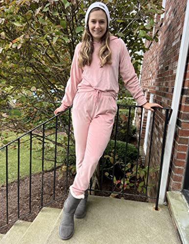 HOTOUCH Sweatsuits Set Womens 2 Piece Sweatshirt & Sweatpants Velour Hoodie Tracksuits Sportswear with Pocket,Stripe Pink, XL
