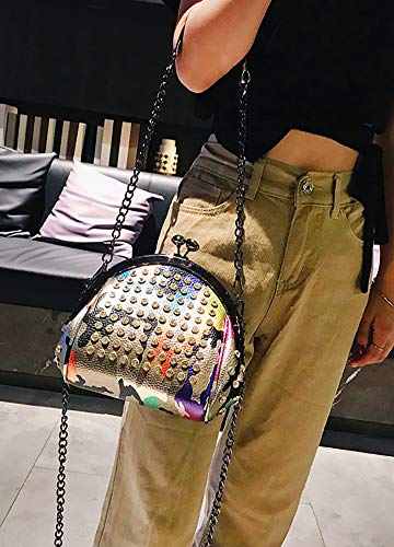 QZUnique Women Glitter Sequin Lock Top Handle Handbag Evening Purse Crossbody Shoulder Bag with Chain Strap