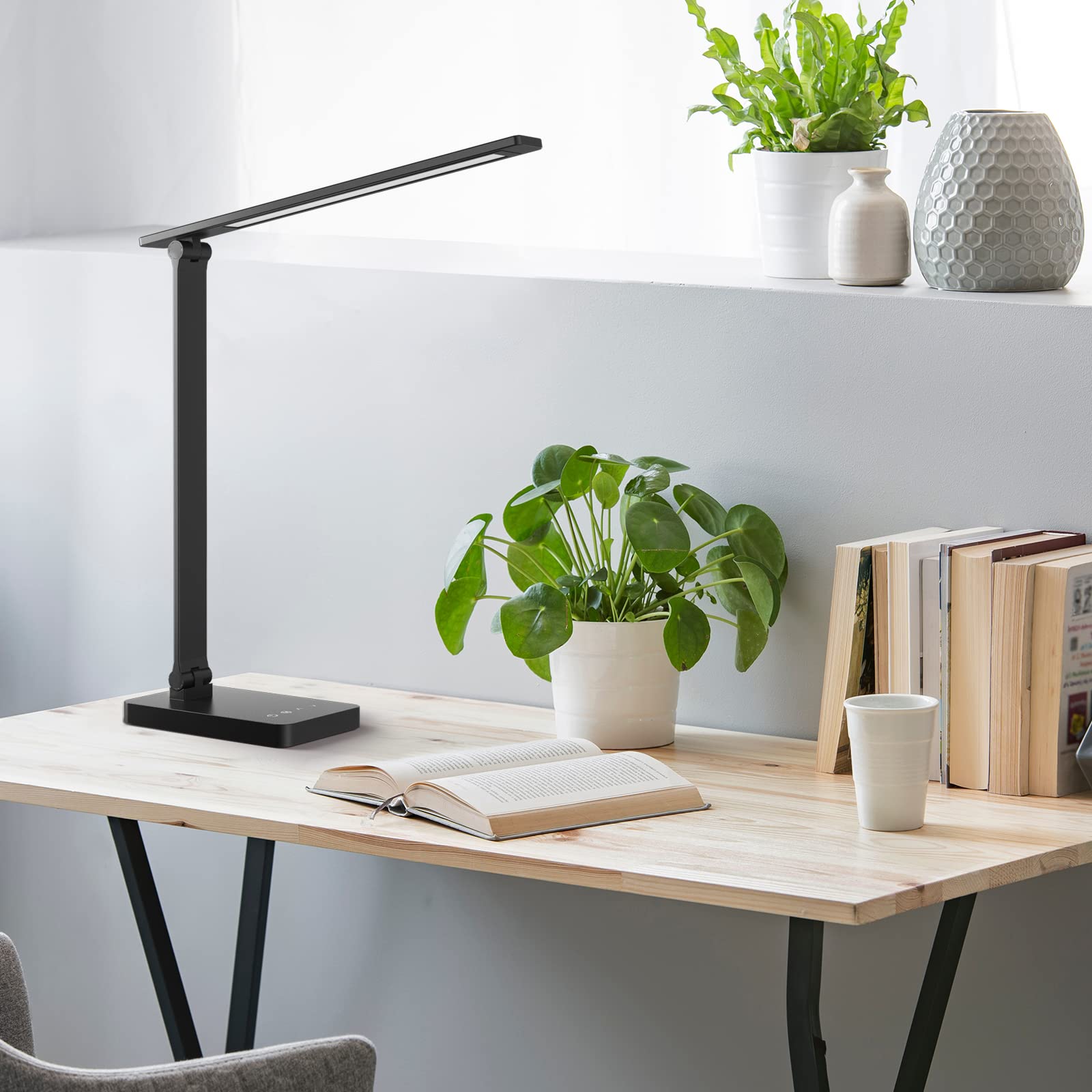 Lepro LED Desk Lamp for Home Office, 9.5W 750LM Metal Touch Control Desk Light, 5 Color Modes 5 Brightness Level, Eye Caring Task Lamp For Reading, Sewing, Crafts, School Supplies, Puzzle Light, Black
