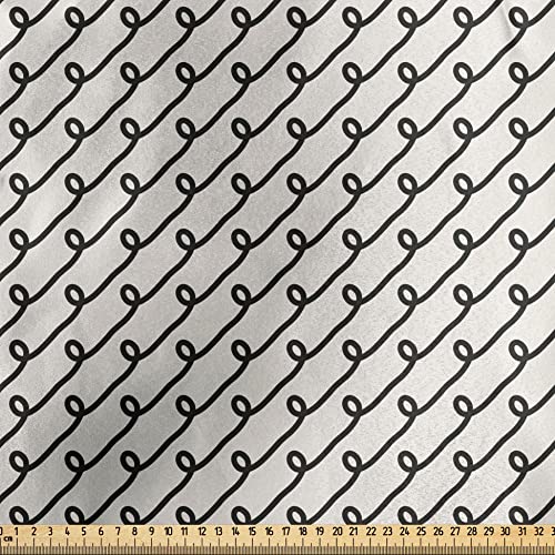 Ambesonne Abstract Fabric by The Yard, Basic Diagonal Knots or Streaks Drawn by Hand in Monochrome Style, Decorative Satin Fabric for Home Textiles and Crafts, 1 Yards, Charcoal Grey Eggshell