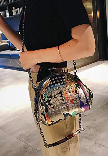 QZUnique Women Glitter Sequin Lock Top Handle Handbag Evening Purse Crossbody Shoulder Bag with Chain Strap