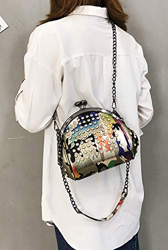 QZUnique Women Glitter Sequin Lock Top Handle Handbag Evening Purse Crossbody Shoulder Bag with Chain Strap