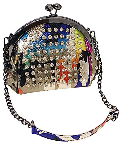 QZUnique Women Glitter Sequin Lock Top Handle Handbag Evening Purse Crossbody Shoulder Bag with Chain Strap