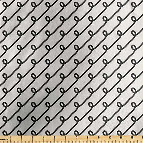 Ambesonne Abstract Fabric by The Yard, Basic Diagonal Knots or Streaks Drawn by Hand in Monochrome Style, Decorative Satin Fabric for Home Textiles and Crafts, 1 Yards, Charcoal Grey Eggshell