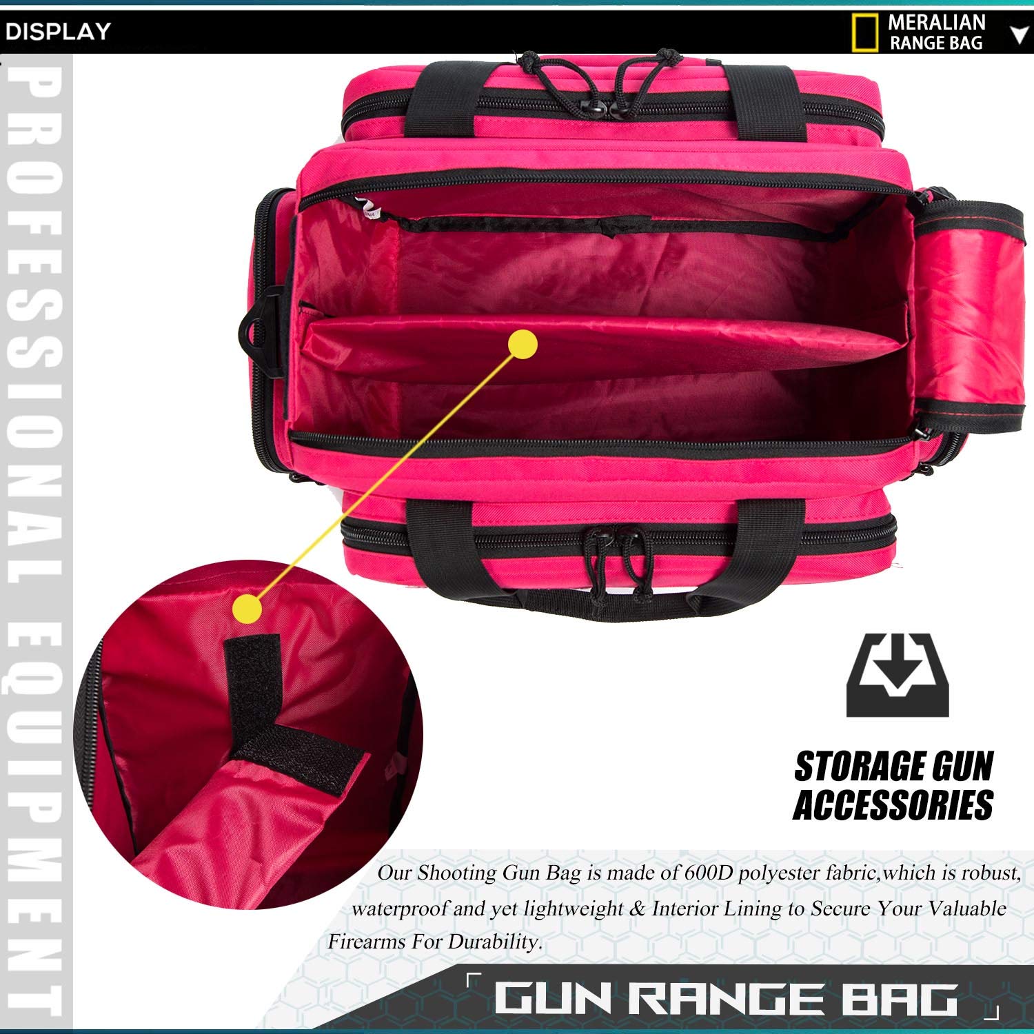 MERALIAN Range Bag - Tactical Gun Bag for Handguns, Pistols and Ammo. Padded Shooting Duffle Bag for Hunting. (Pink)