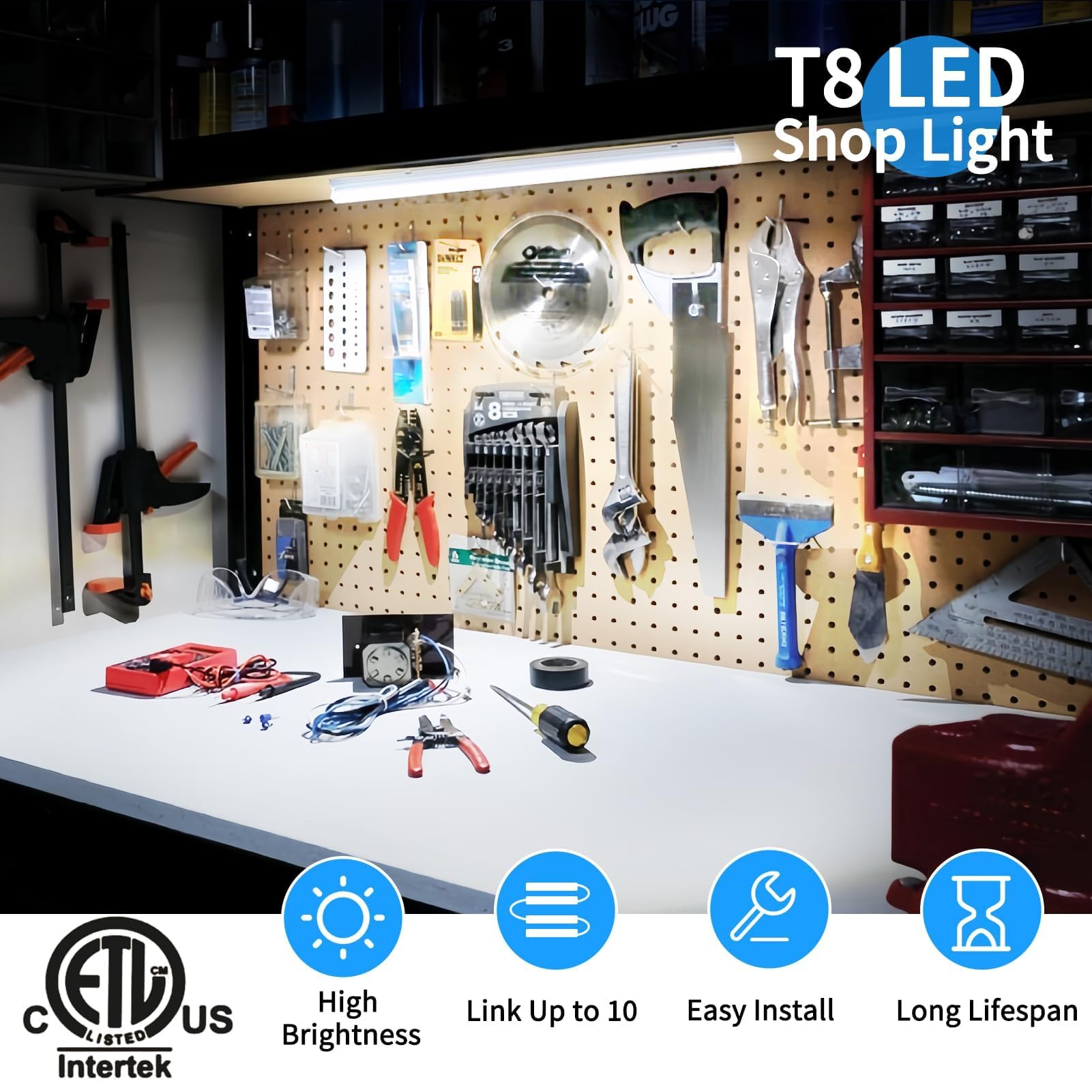 CNSUNWAY 2FT LED Shop Light, 24W 5000K Utility T8 LED Light Fixture, 3100LM Super Bright, D Shape, High Output, Linkable Tubes Lights for Room, Garage, Workbench, Plug and Play, 2 Pack