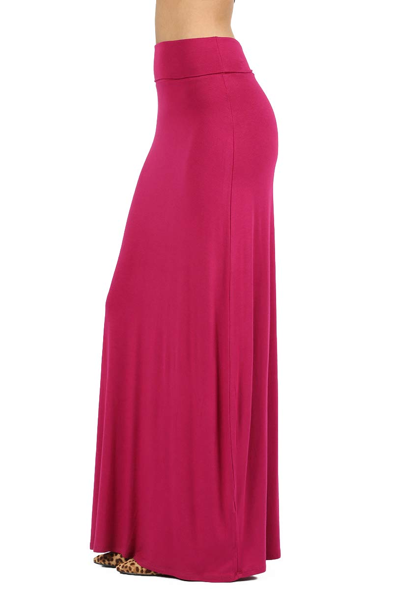 ShezPretty Women's Premium Fold Over High Waist Long Floor Length Maxi Skirt (Small, USA-Magenta)
