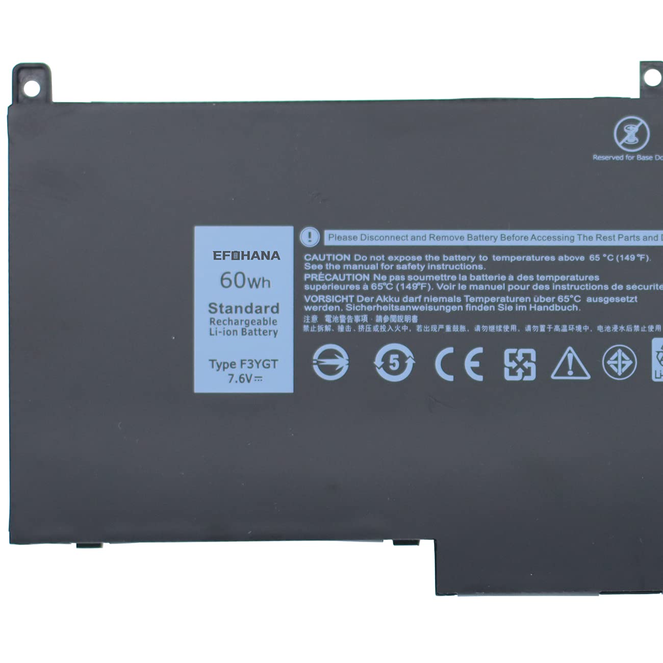 EFOHANA F3YGT Laptop Battery Replacement for Dell Latitude E7280 E7290 E7480 E7490 E7380 E7390 Series Notebook 0DM3WC DM3WC 7.6V 60Wh 7500mAh 4-Cells