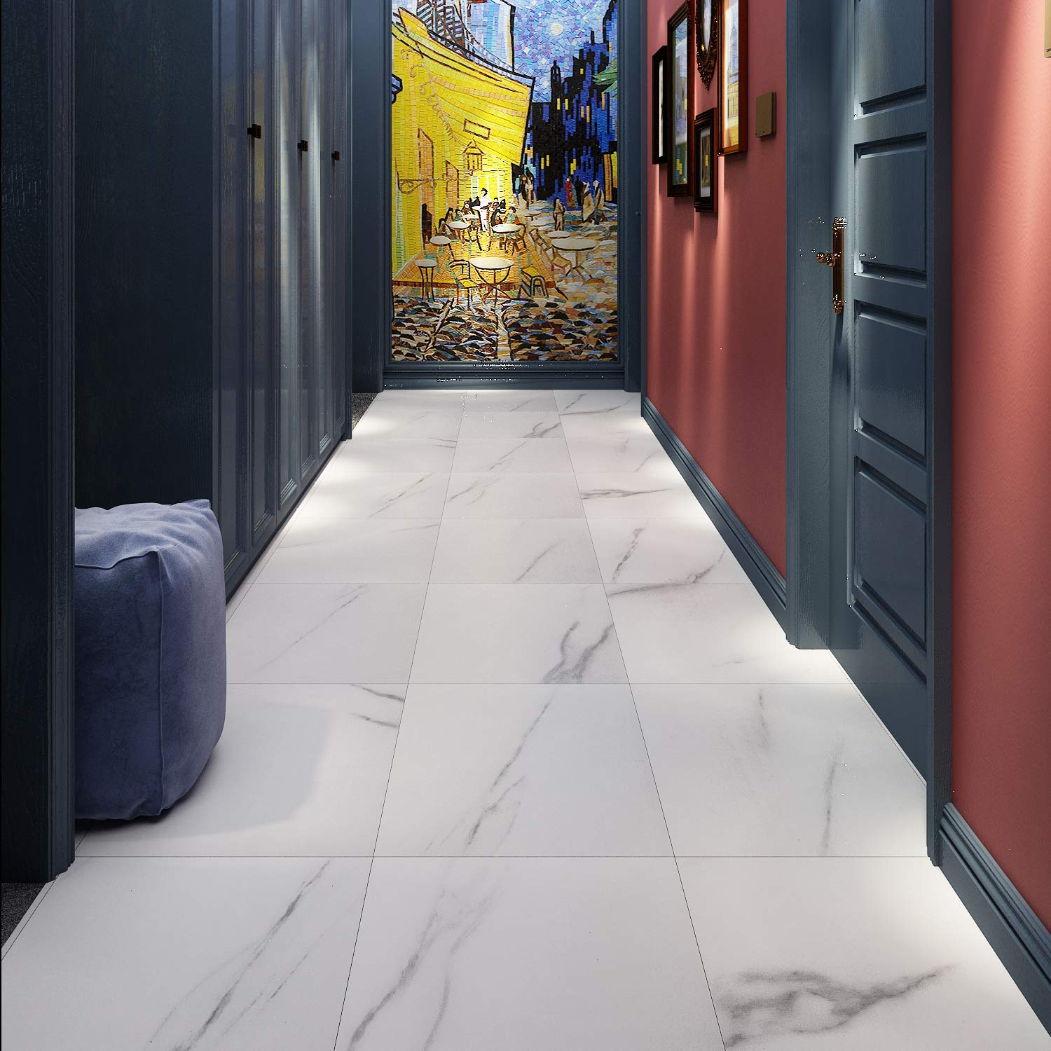 Livelynine White Peel and Stick Floor Tile 16pcs 12X12 Inch Stick on Floor Tiles Bathroom Vinyl Flooring Peel and Stick Tile Floor Stickers Kitchen Bedroom Renter Friendly Laminate Flooring Waterproof