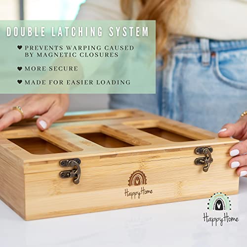 HappyHome Storage Bag Organizer for Kitchen Drawer - Sturdy & Stylish Bamboo Baggie Organizer - Fits Any Brand Gallon, Slider Quart, Sandwich & Snack - Plastic Bag Organizer with Wall Mount Hardware