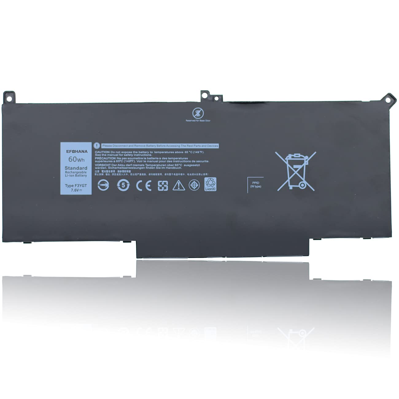 EFOHANA F3YGT Laptop Battery Replacement for Dell Latitude E7280 E7290 E7480 E7490 E7380 E7390 Series Notebook 0DM3WC DM3WC 7.6V 60Wh 7500mAh 4-Cells