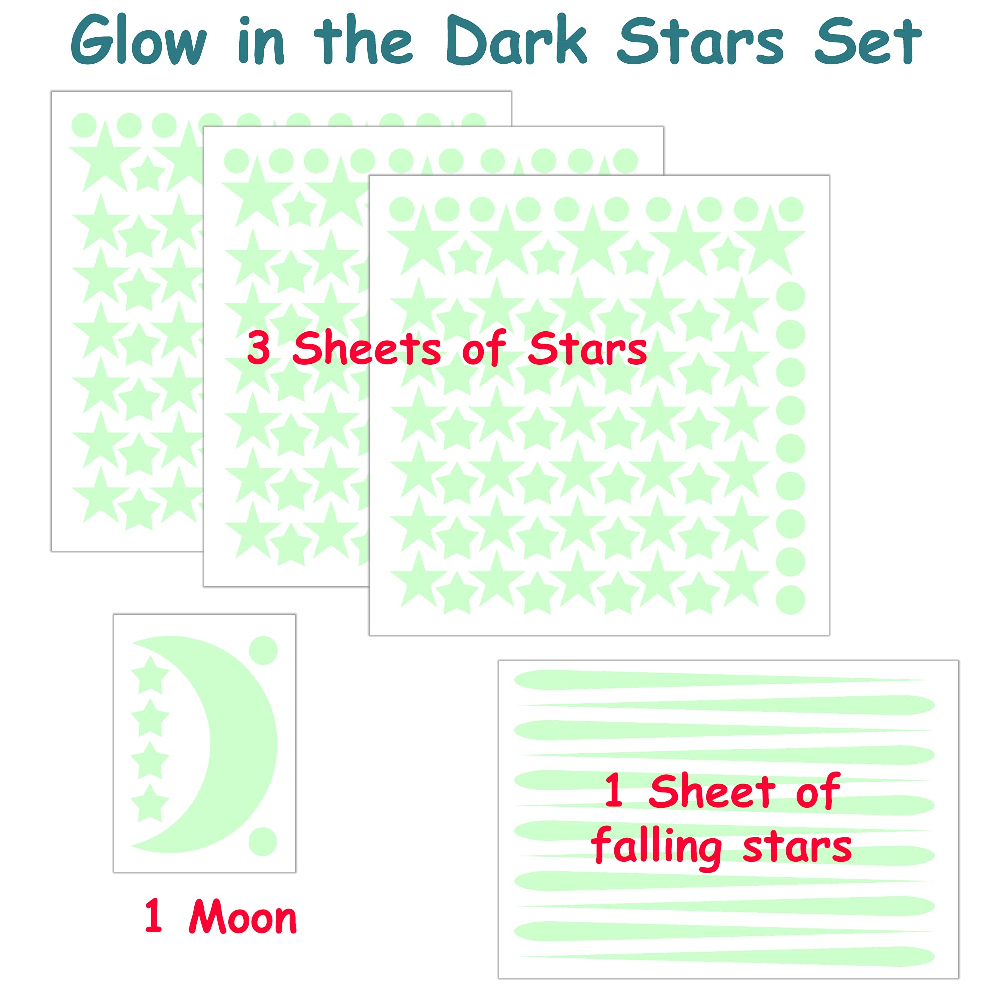 Glow in The Dark Stars for Ceiling or Wall Stickers - Glowing Wall Decals Stickers Room Decor Kit - Galaxy Glow Star Set and Solar System Decal for Kids Bedroom Decoration