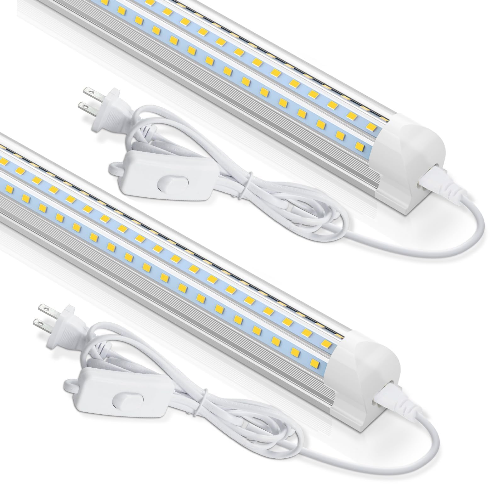 CNSUNWAY 2FT LED Shop Light, 24W 5000K Utility T8 LED Light Fixture, 3100LM Super Bright, D Shape, High Output, Linkable Tubes Lights for Room, Garage, Workbench, Plug and Play, 2 Pack