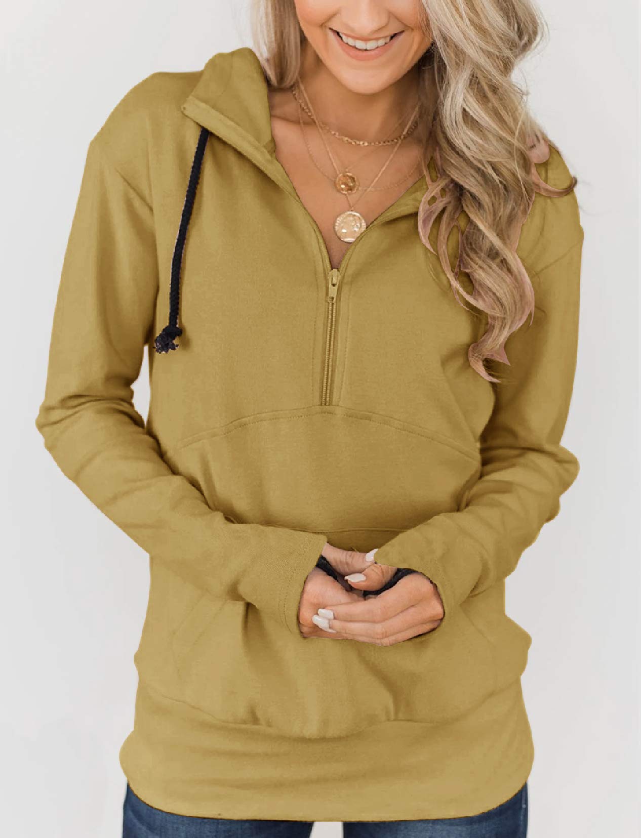 Fallorchid Womens Quarter Zip Pullover Hoodies Casual Long Sleeve Sweatshits with Pocket (Ginger, Small)