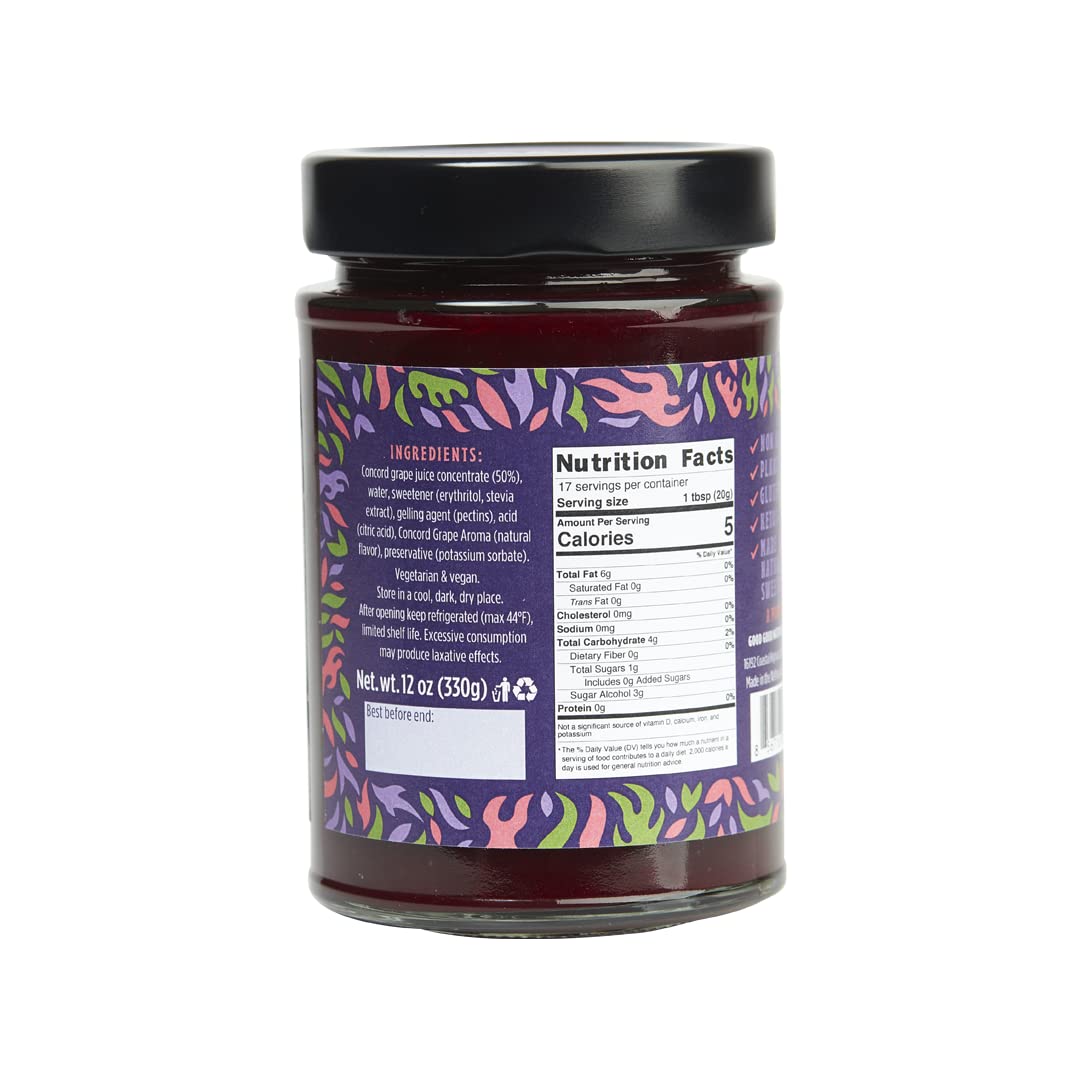 GOOD GOOD No Added Sugar Concord Grape Jelly - Keto Friendly Jelly - Low Carb, Low-Calorie and Vegan - Diabetic Friendly - 12oz / 330g (Pack of 1)
