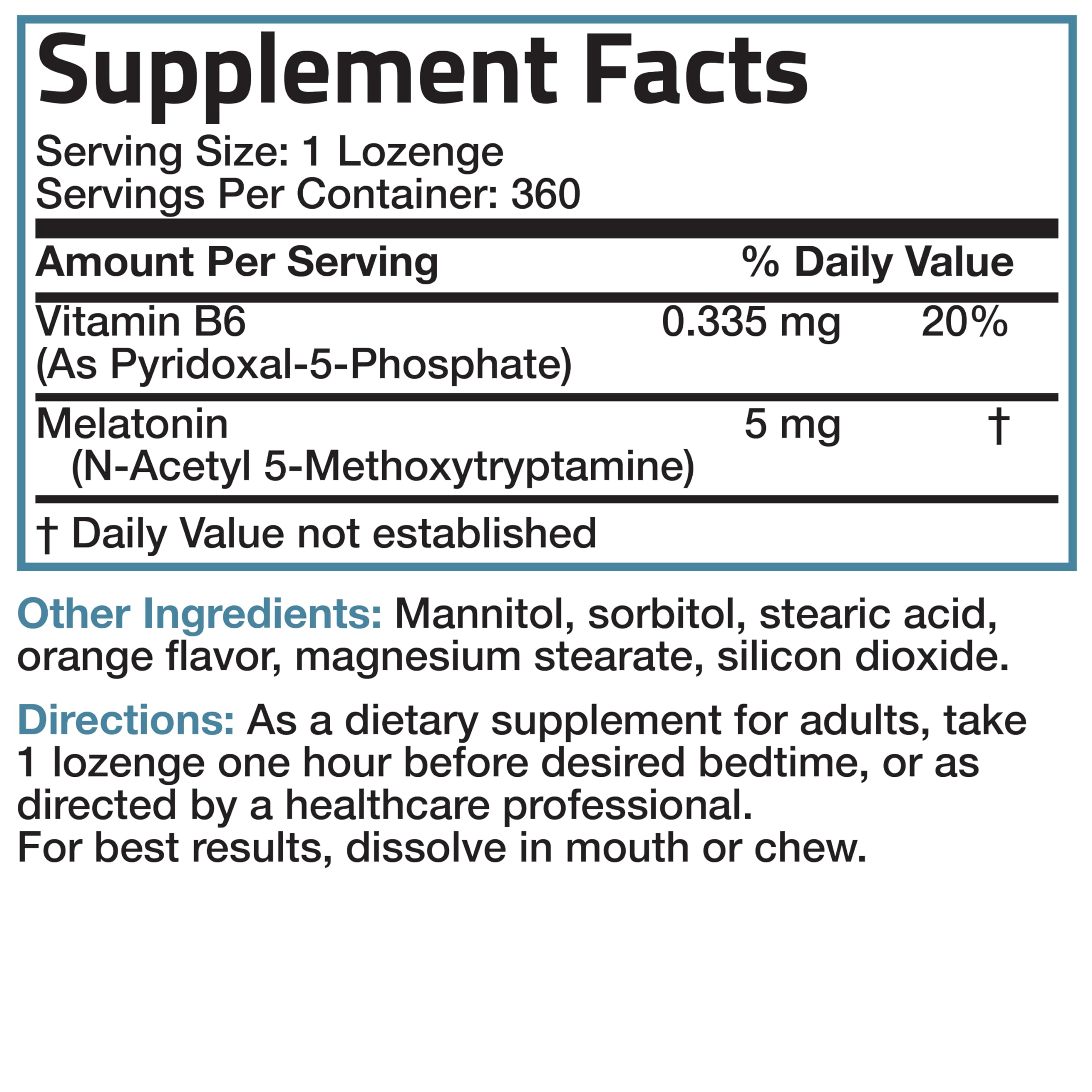 Bronson Melatonin 5mg Fast Dissolve Orange Flavor Tablets with Vitamin B6 - Promotes Relaxation, 360 Vegetarian Chewable Lozenges
