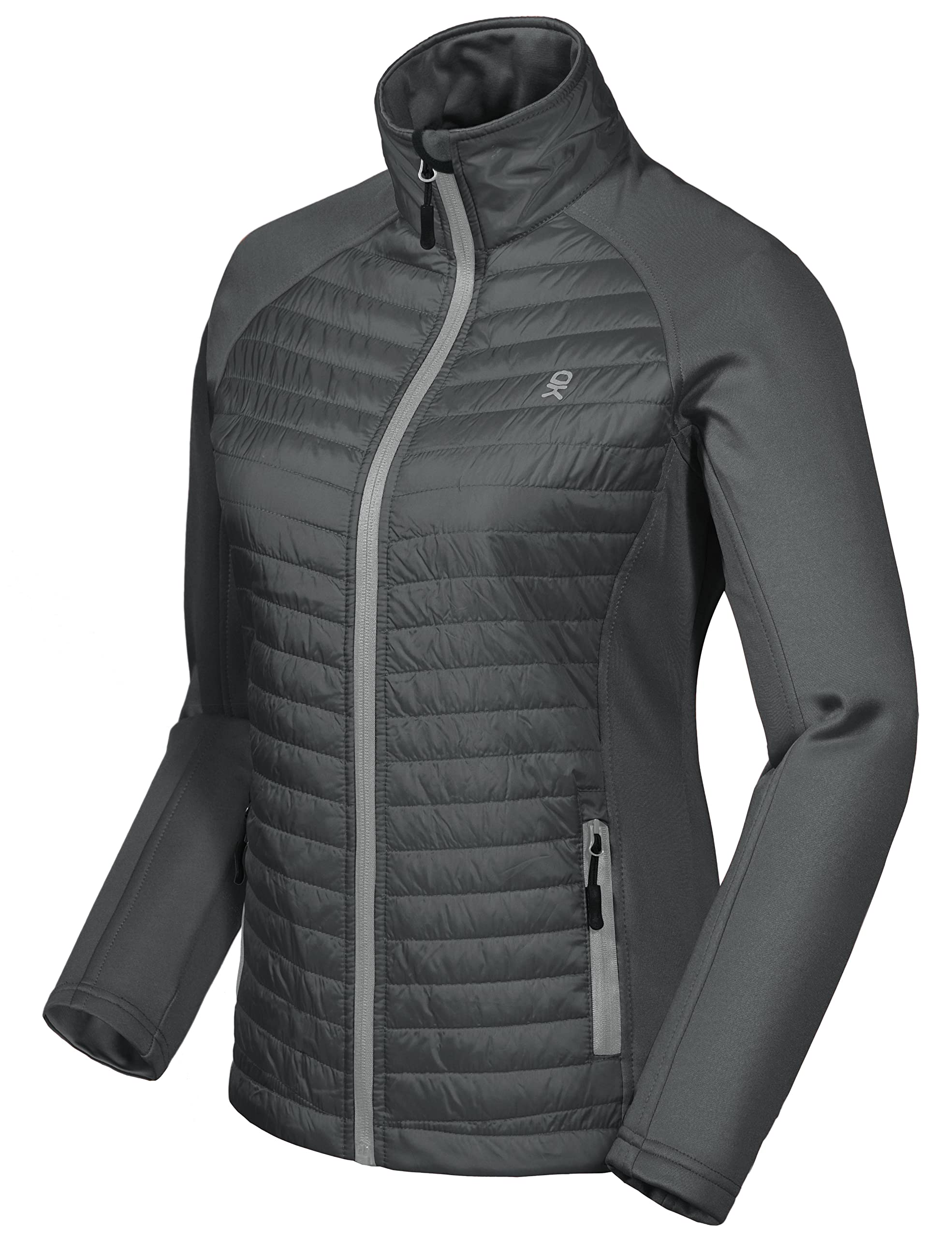 Little Donkey Andy Women's Insulated Hiking Jacket, Thermal Running Hybrid Jacket, Lightweight Breathable and Warm, Gray Size XL